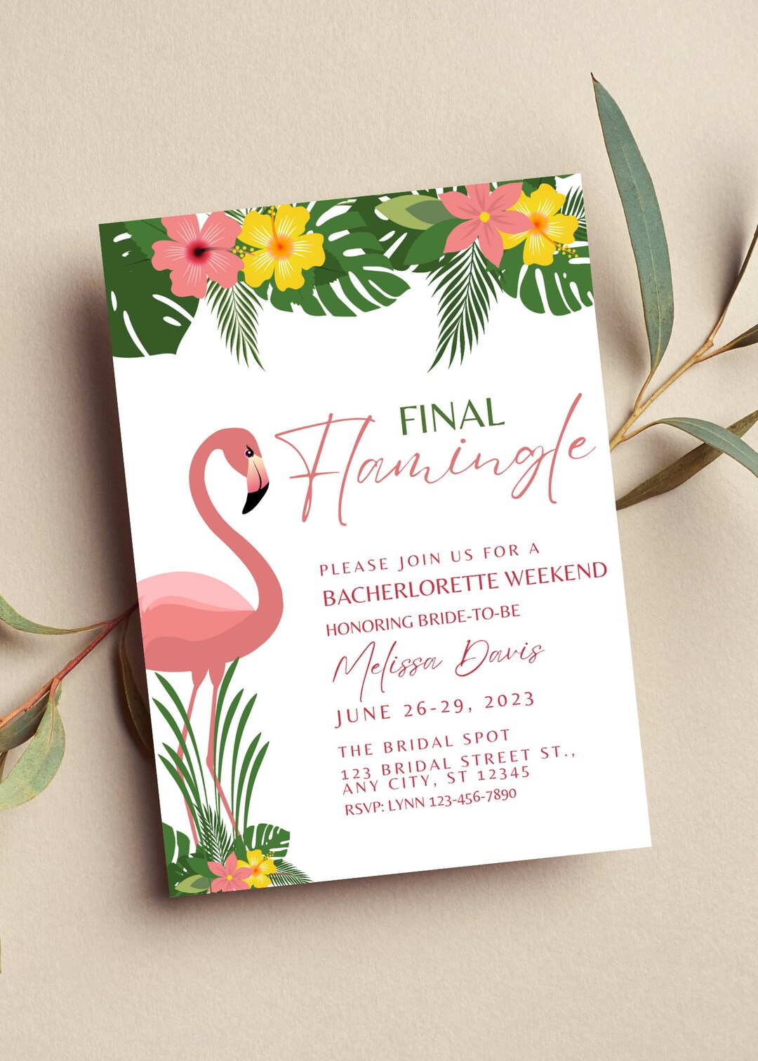 Editable Final Flamingle Bachelorette Invitation, Flamingo Invitation ...