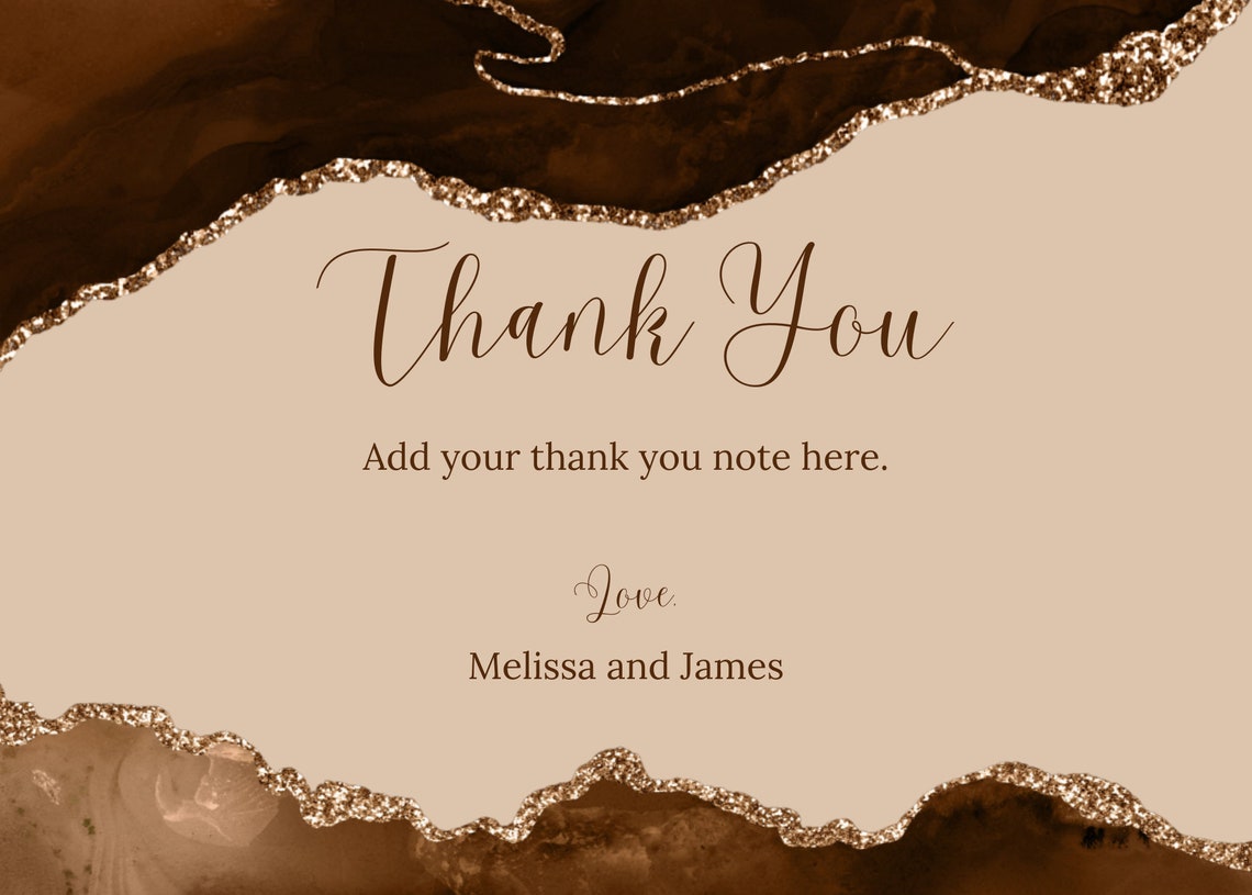 Printable Thank You Card, Editable Brown and Gold Thank You Note, Brown ...