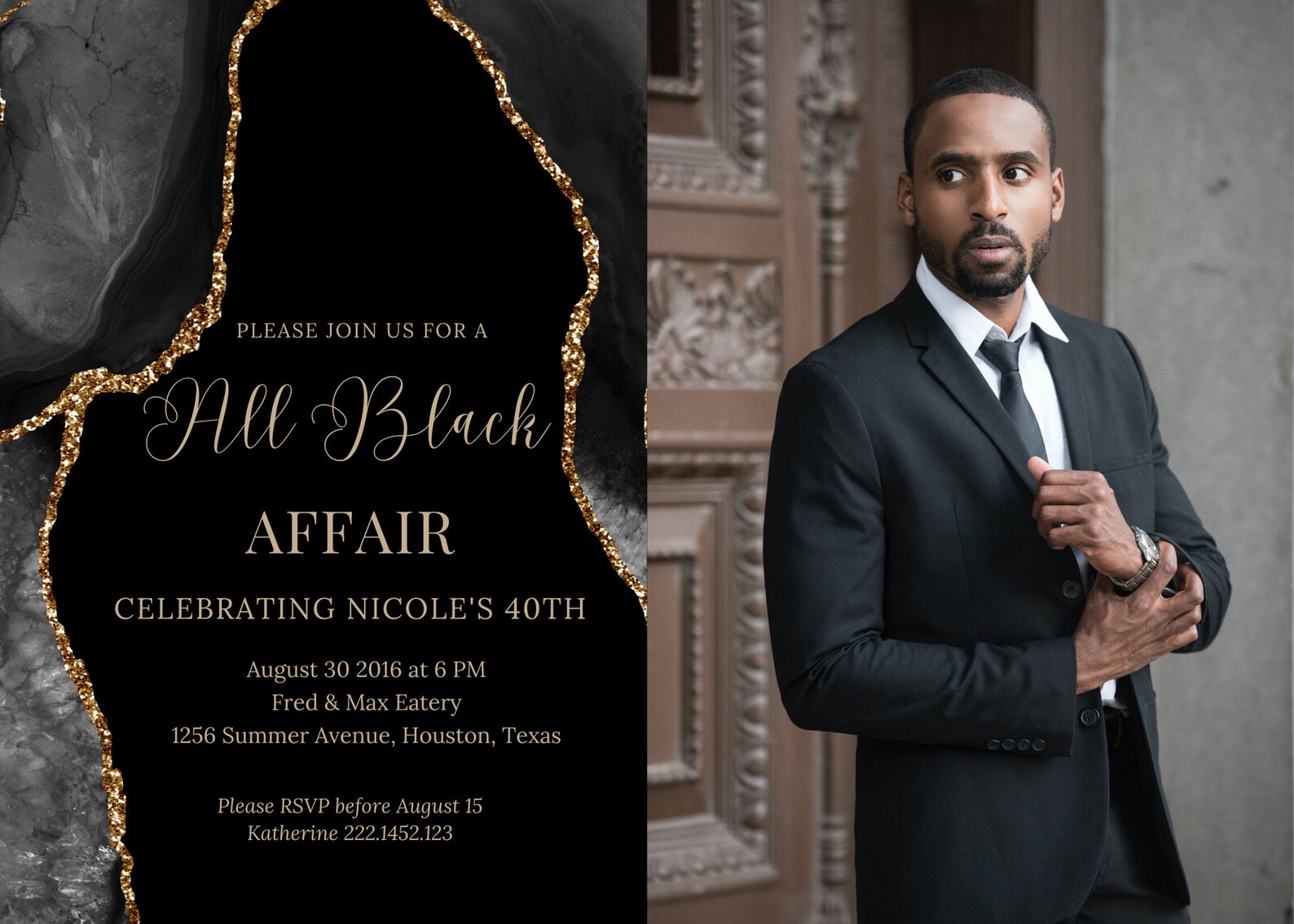Editable All Black Party Invitation With Picture All Black - Etsy