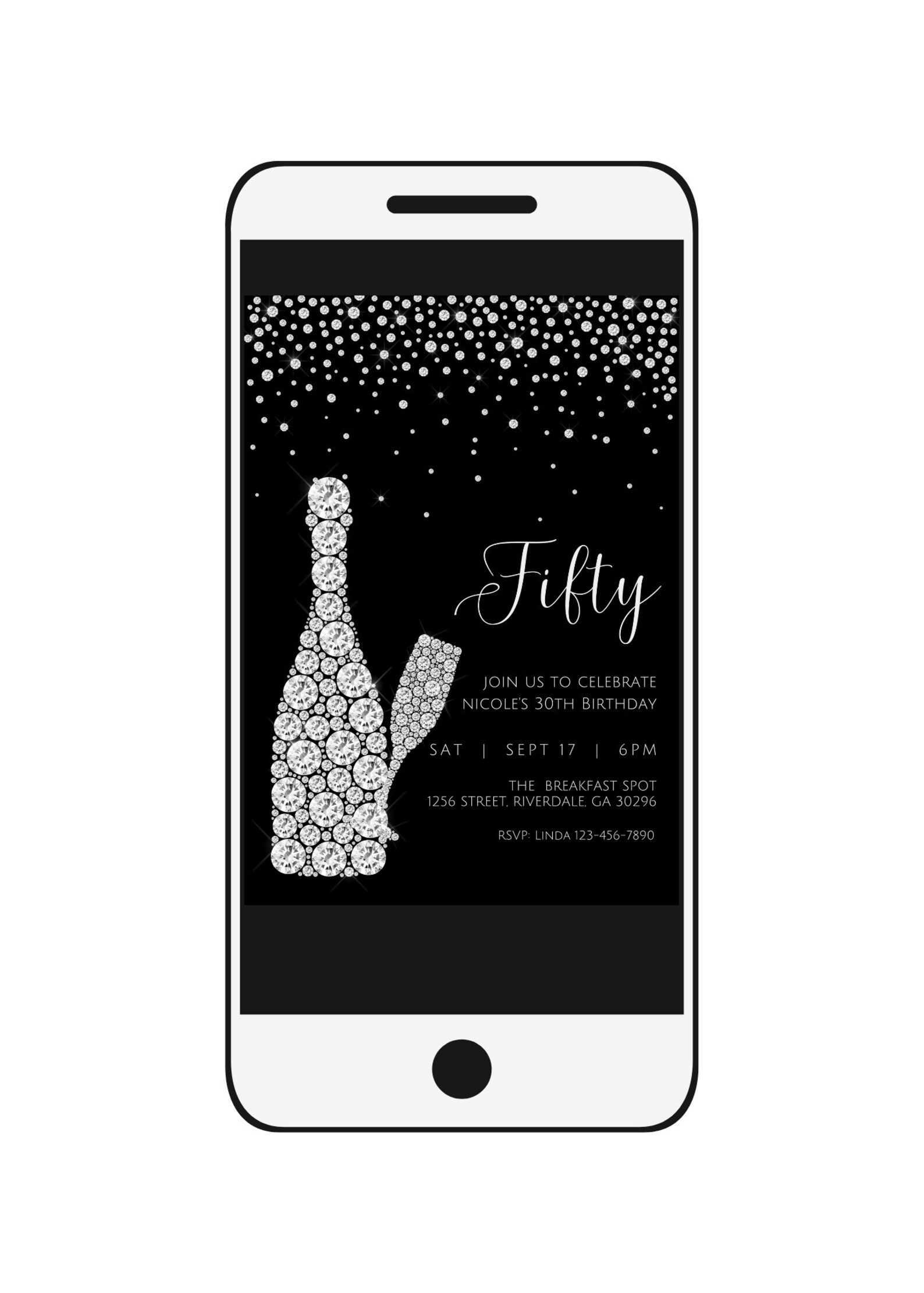 Editable 50th Birthday Invitation Black And Silver Birthday Invitation