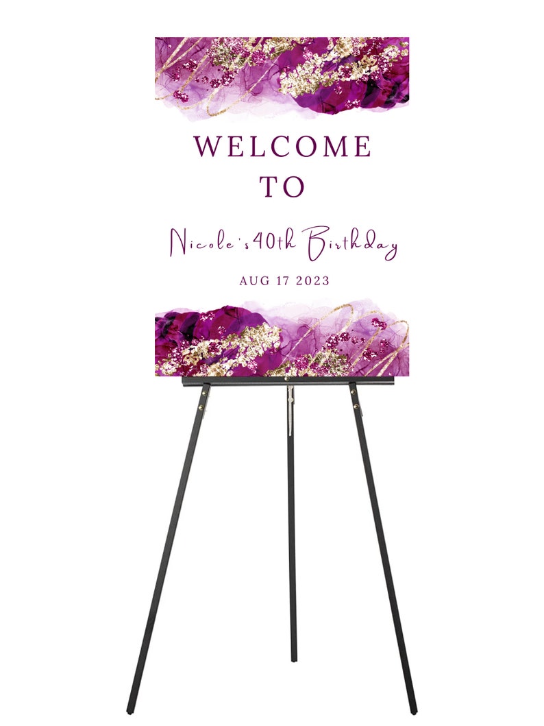 Editable Purple and Gold Birthday Welcome Sign Birthday Party - Etsy