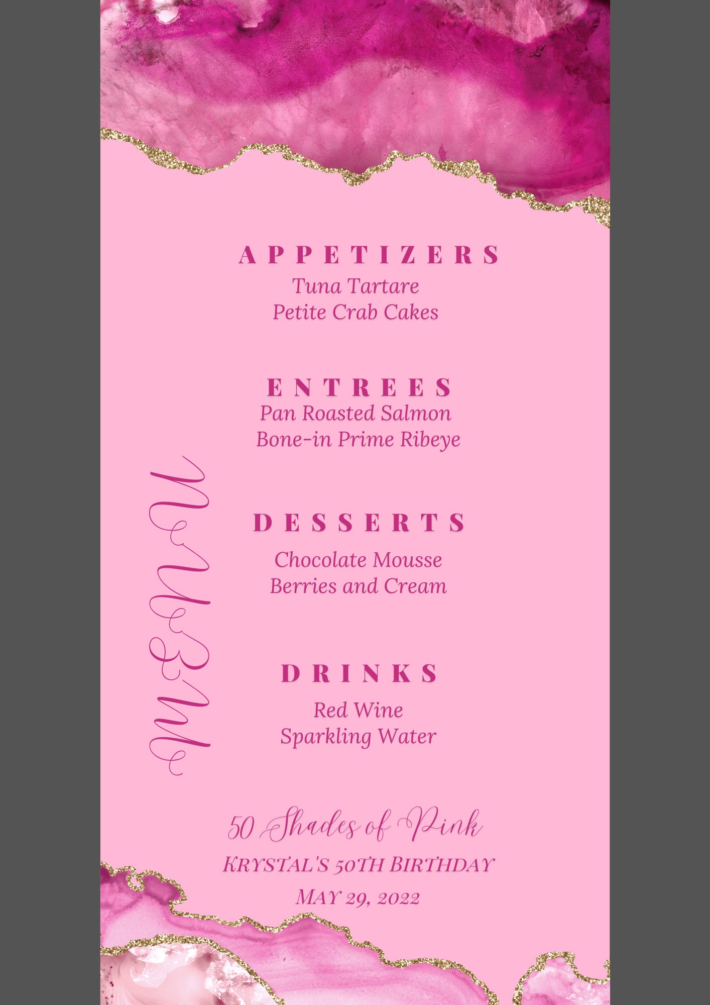 Editable Shades of Pink Menu Card Template Pink Menu Card - Etsy Canada