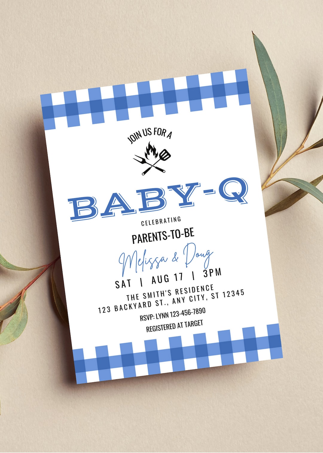 Editable Baby Q Baby Shower Invitation, Cookout, Barbeque, Blue Baby ...