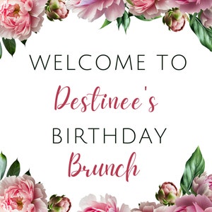 Editable Birthday Brunch Welcome Sign, Floral Birthday Welcome Sign ...