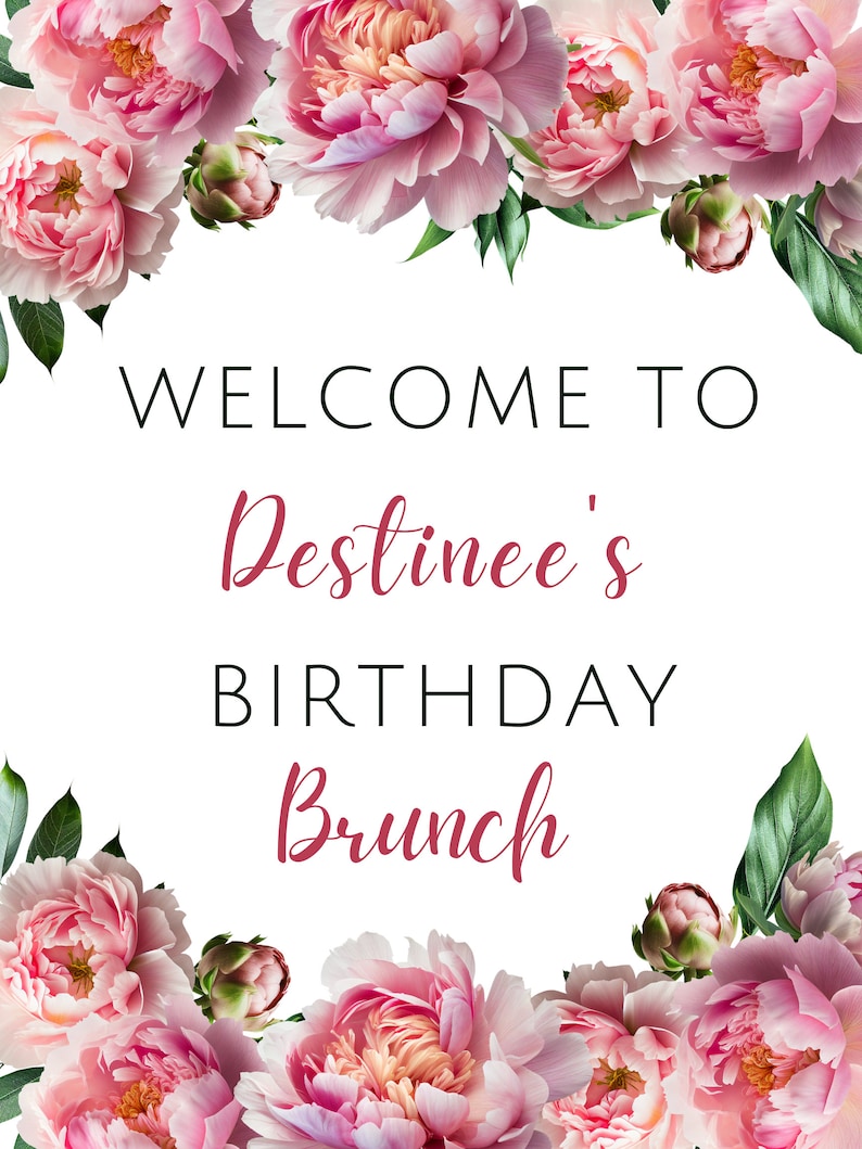 Editable Birthday Brunch Welcome Sign, Floral Birthday Welcome Sign ...