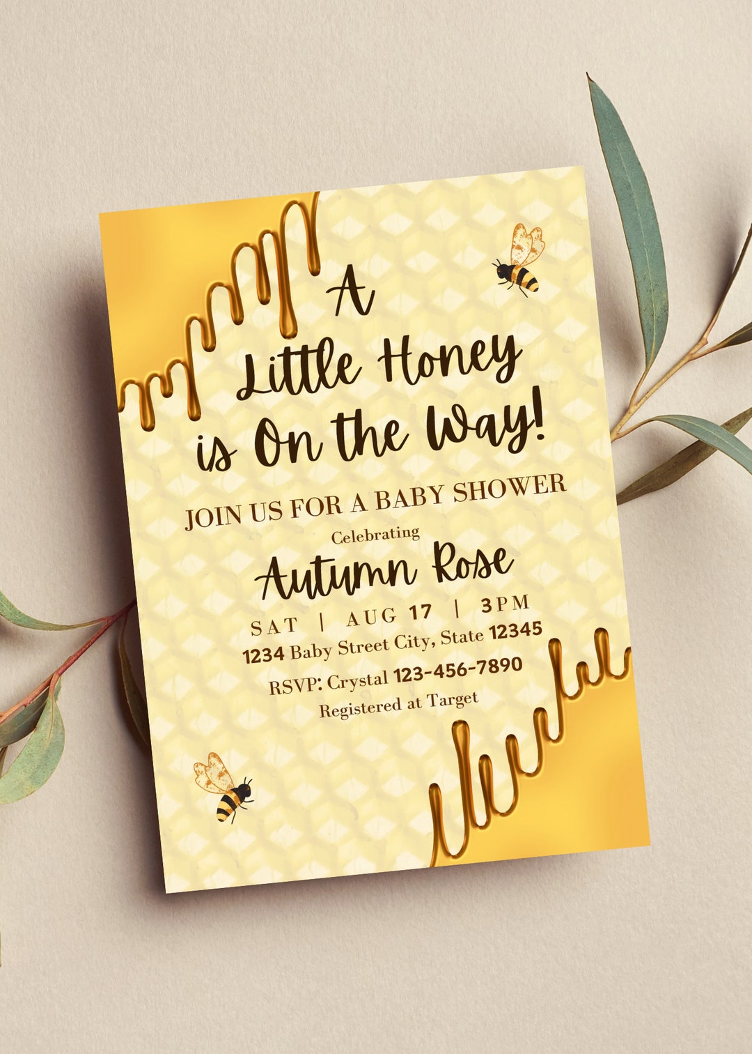 Editable A Little Honey is on the Way Baby Shower Invitation, Dripping ...