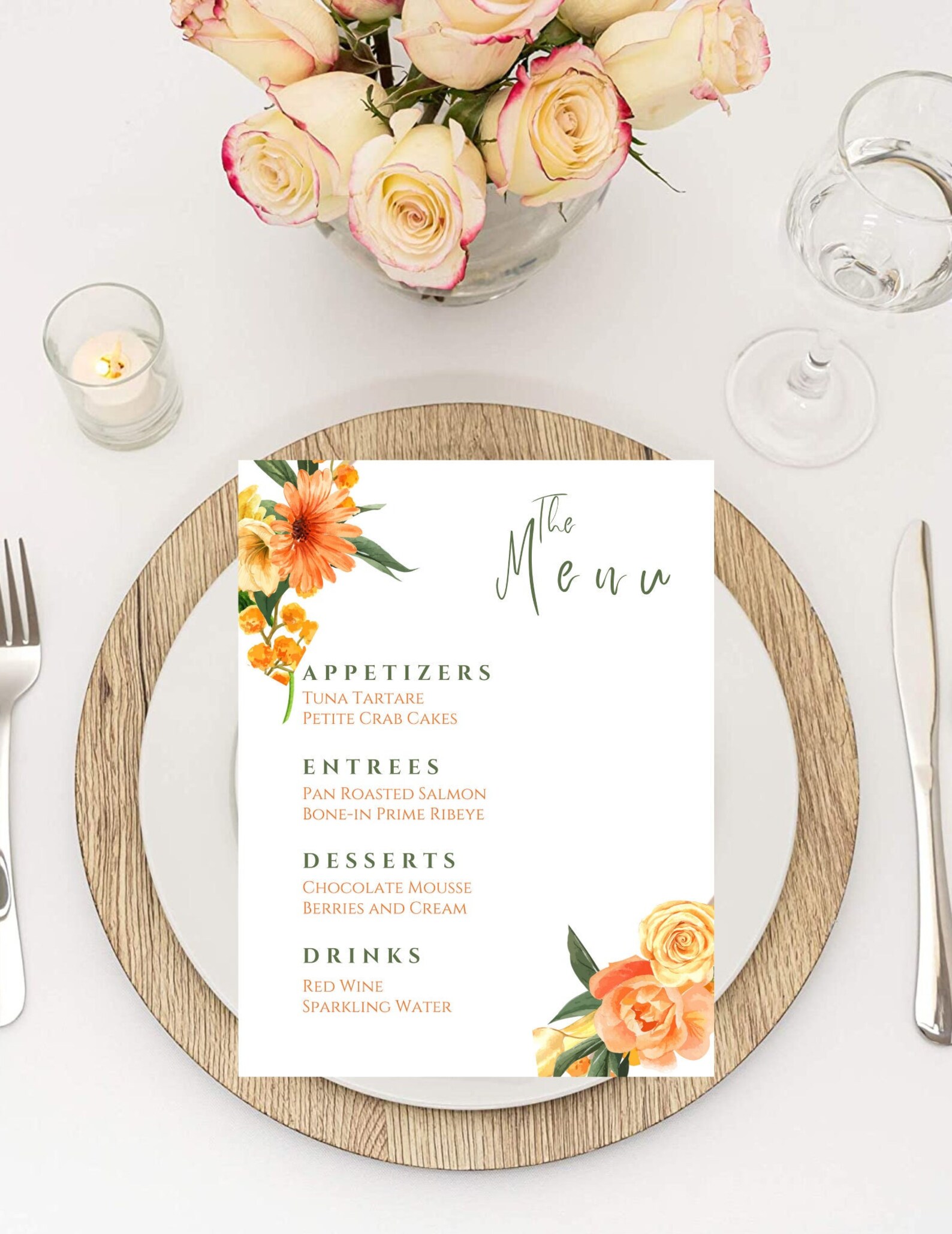 Editable Orange and Yellow Floral Menu Card Template Floral - Etsy