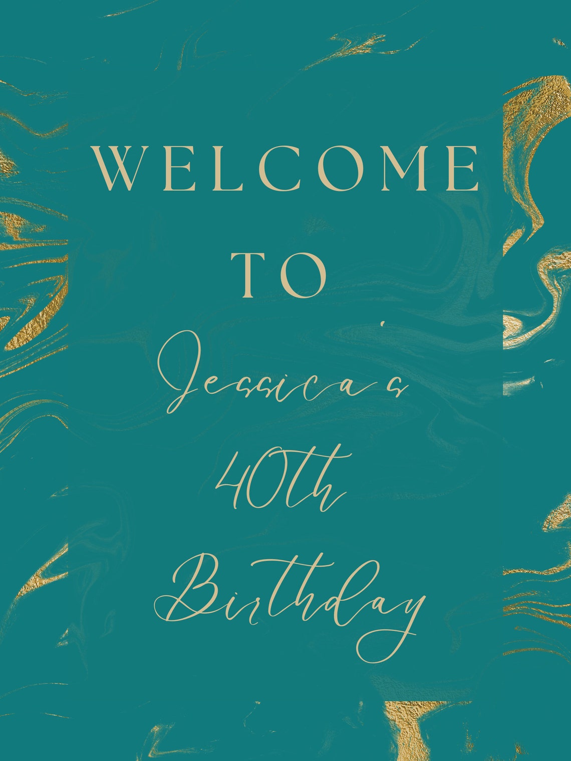 Editable Teal and Gold Birthday Welcome Sign Marble Luxury - Etsy