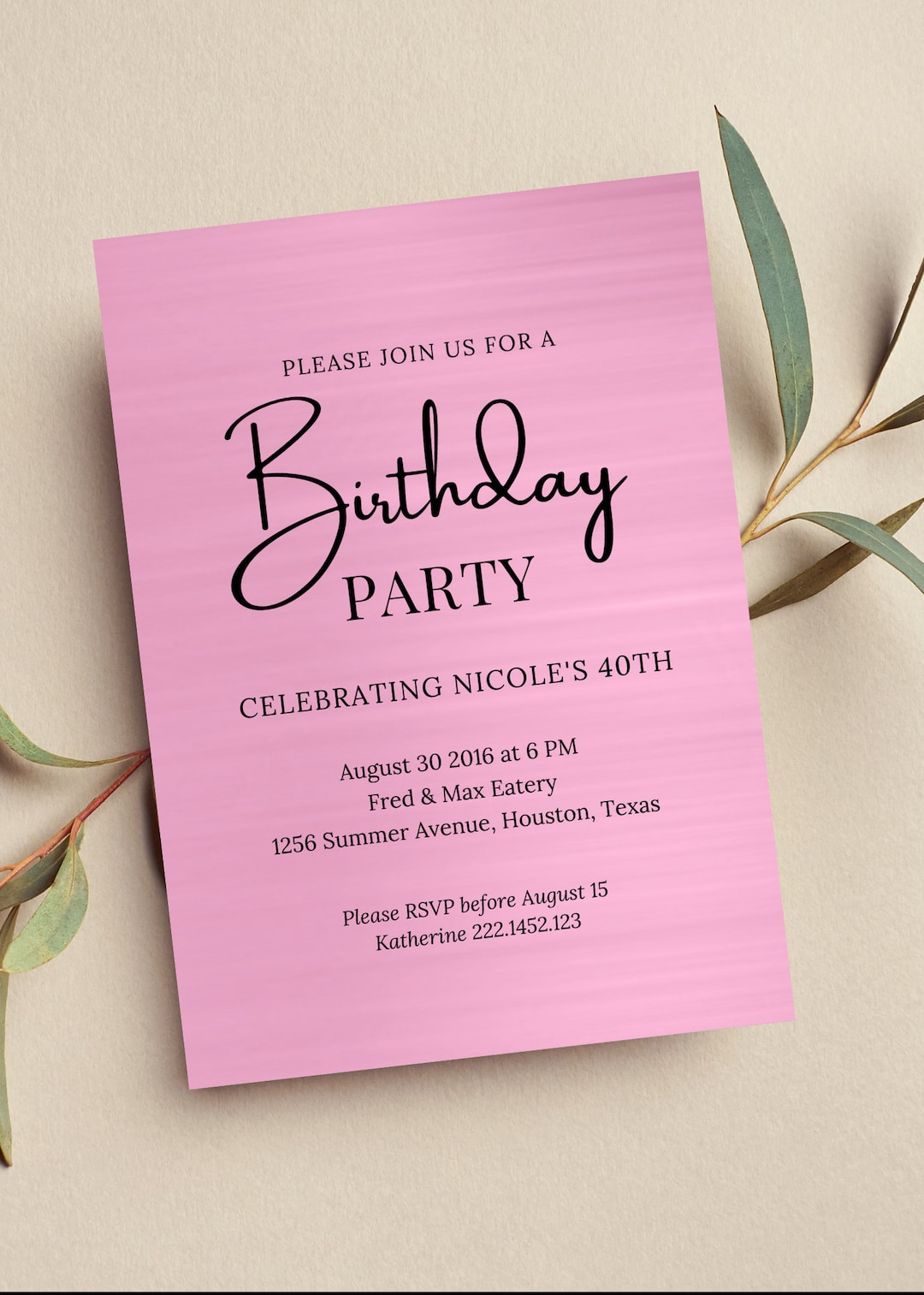 Pink Birthday Party Invitation, Editable Black and Pink Invite ...