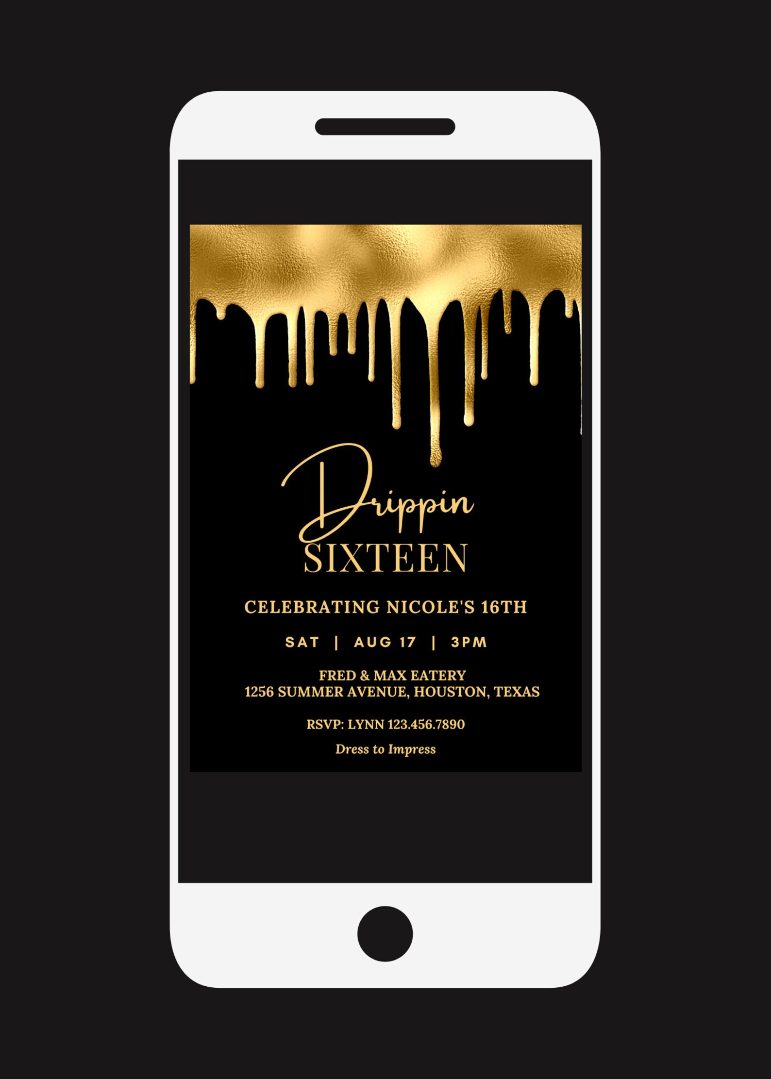 Editable Drippin 16 Birthday Invitation Black and Gold - Etsy