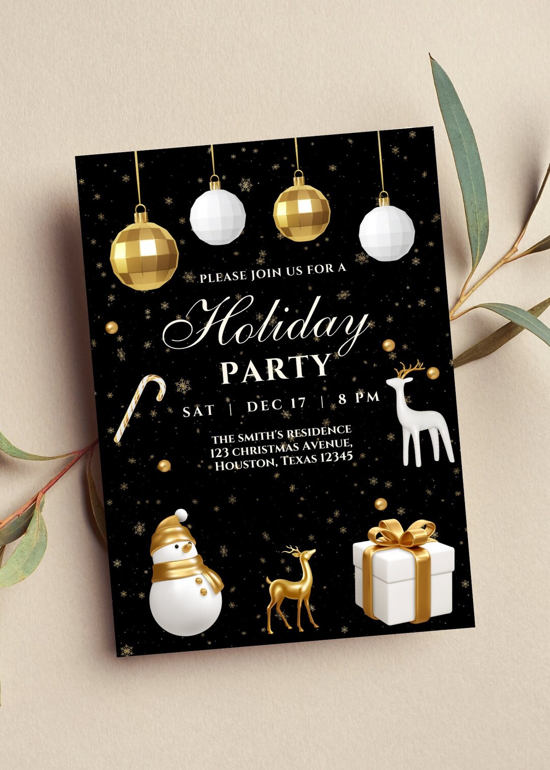 Editable Holiday Party Invitation, Christmas Party Invitation, White ...