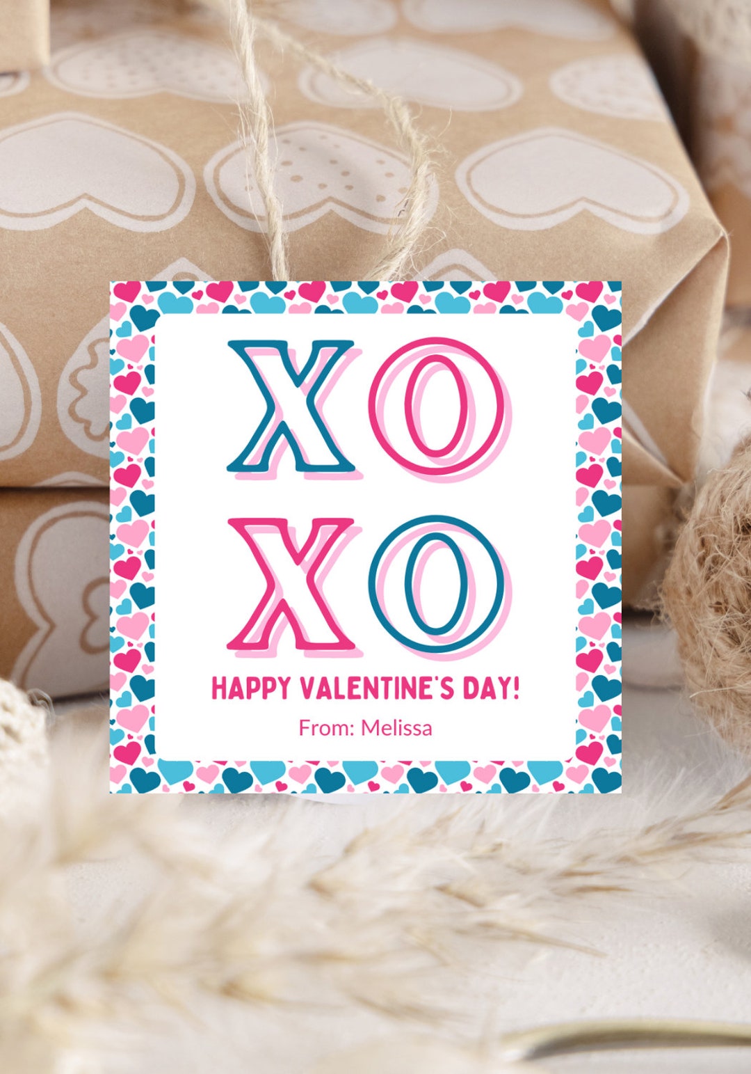 Printable Valentines Gift Tag, Treat Bag Tag, XOXO Card Valentine Favor ...