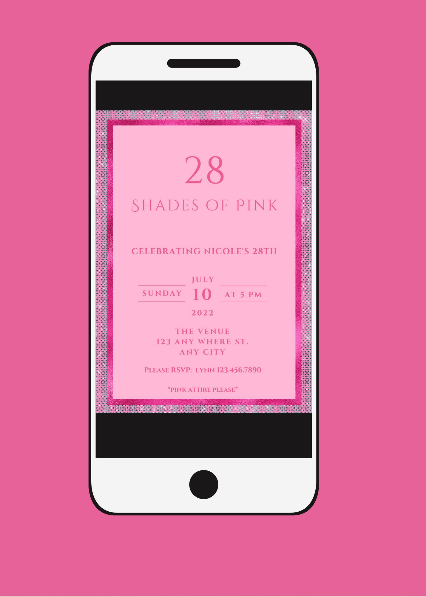Editable Shades of Pink Invitation Pink Birthday Invitation - Etsy