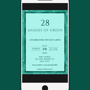 Editable Shades of Green Invitation, Green Birthday Invitation, Print ...