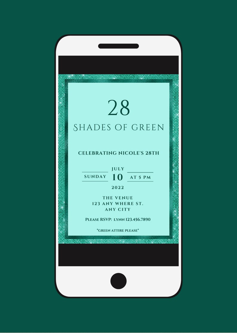 Editable Shades of Green Invitation Green Birthday - Etsy