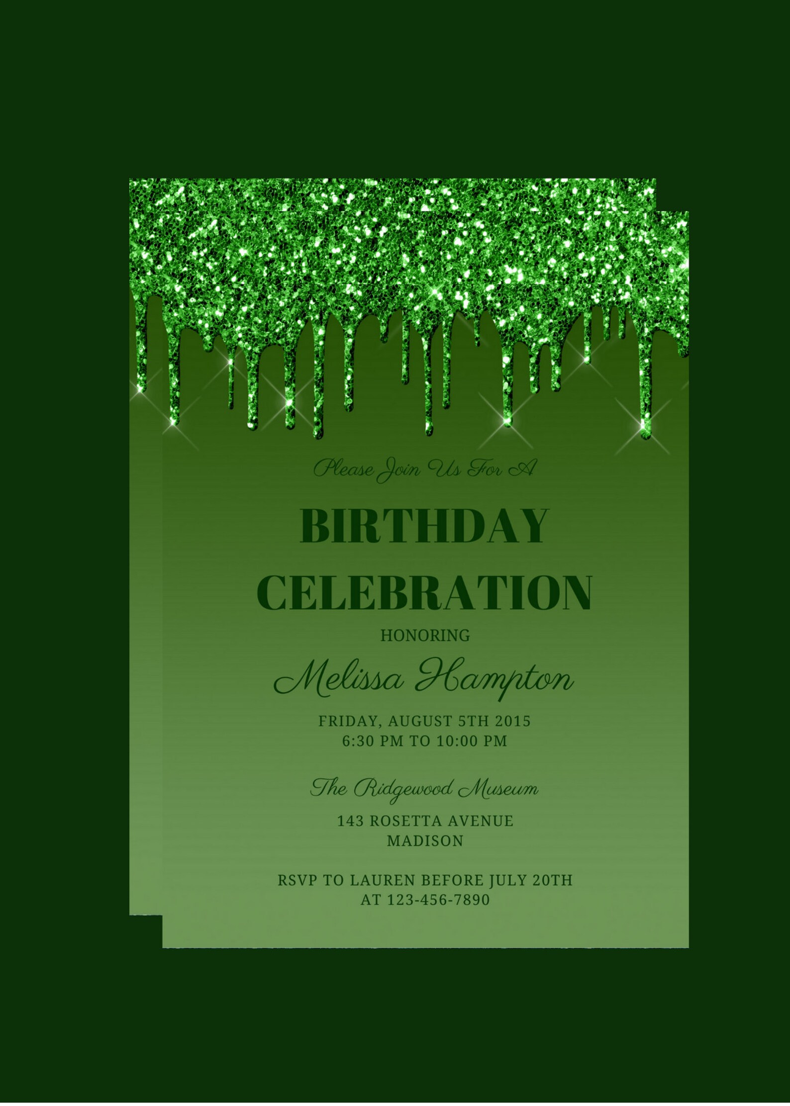 Editable Green Birthday Invitation Green Glitter Drip - Etsy
