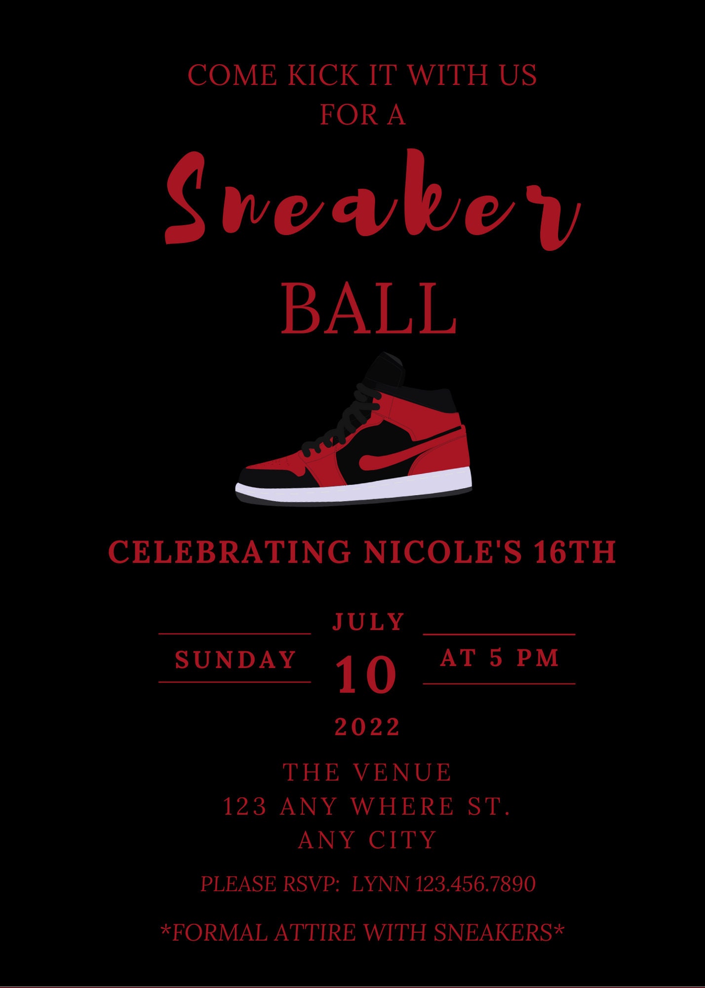 Editable Sneaker Ball Invitation, Sneaker Ball Birthday, Red and Black ...
