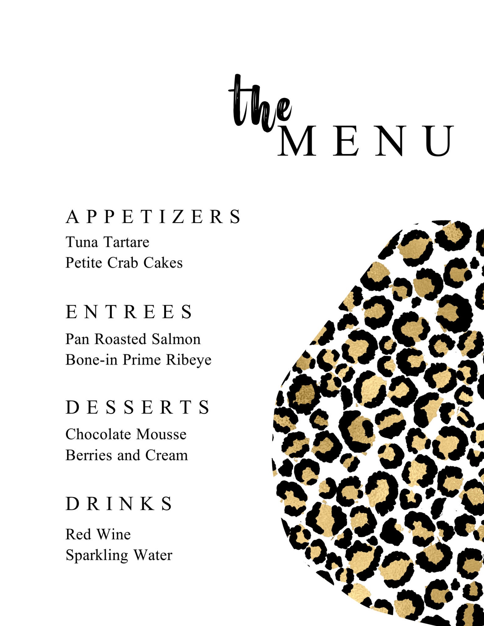 Editable Leopard Print Menu Card Template Animal Print Menu - Etsy