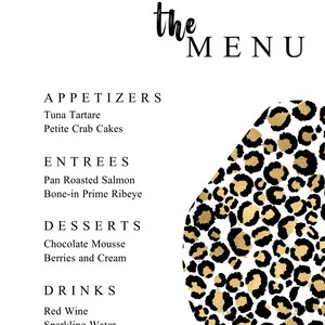 Editable Leopard Print Menu Card Template Animal Print Menu - Etsy