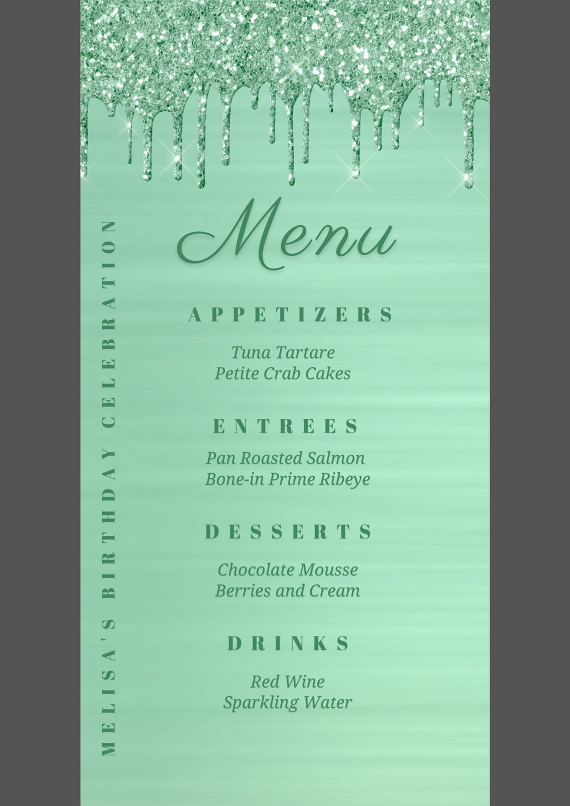 Editable Mint Green Menu Card Template Mint Green Glitter - Etsy