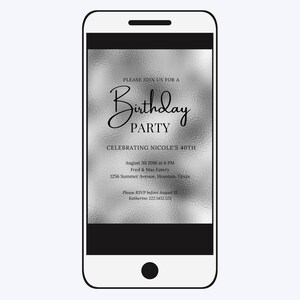 Editable Silver Birthday Invitation, Minimalist, Modern, Printable or ...