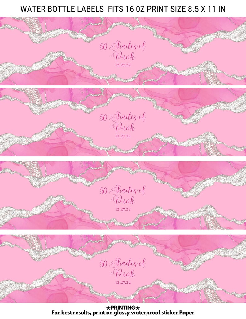 Editable Shades of Pink Water Bottle Label Template Pink and - Etsy