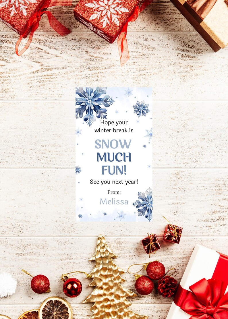 Snowflake Winter Break Gift Tag, Editable Printable (digital Download ...