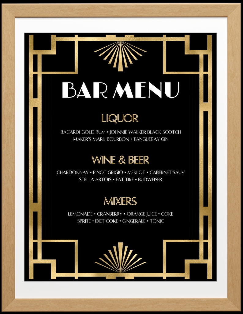Editable Gatsby Bar Menu Card Template Roaring 20s Bar Menu - Etsy