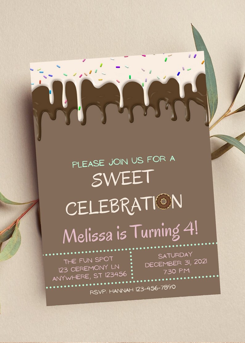 Editable Sweet Celebration Birthday Invitation, Vanilla Chocolate ...