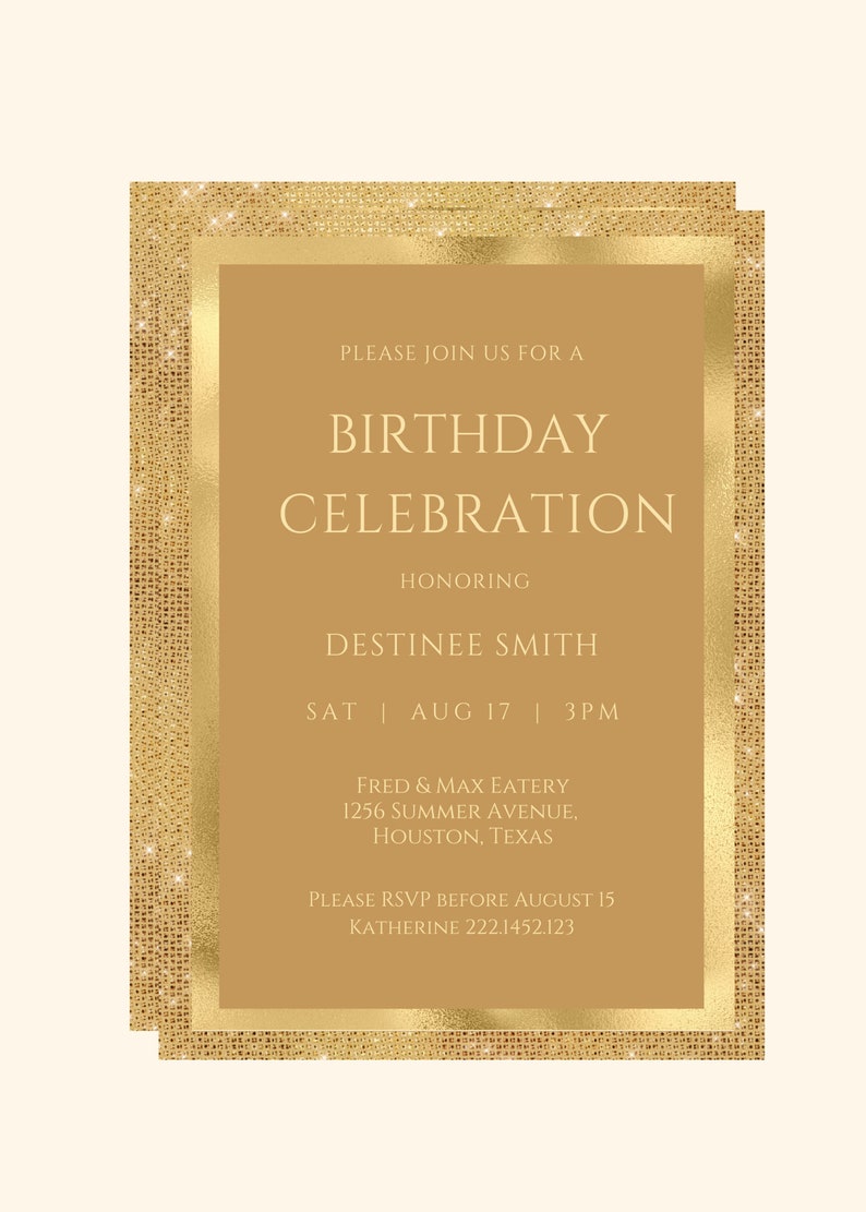 Editable Gold Birthday Celebration Invitation Gold - Etsy