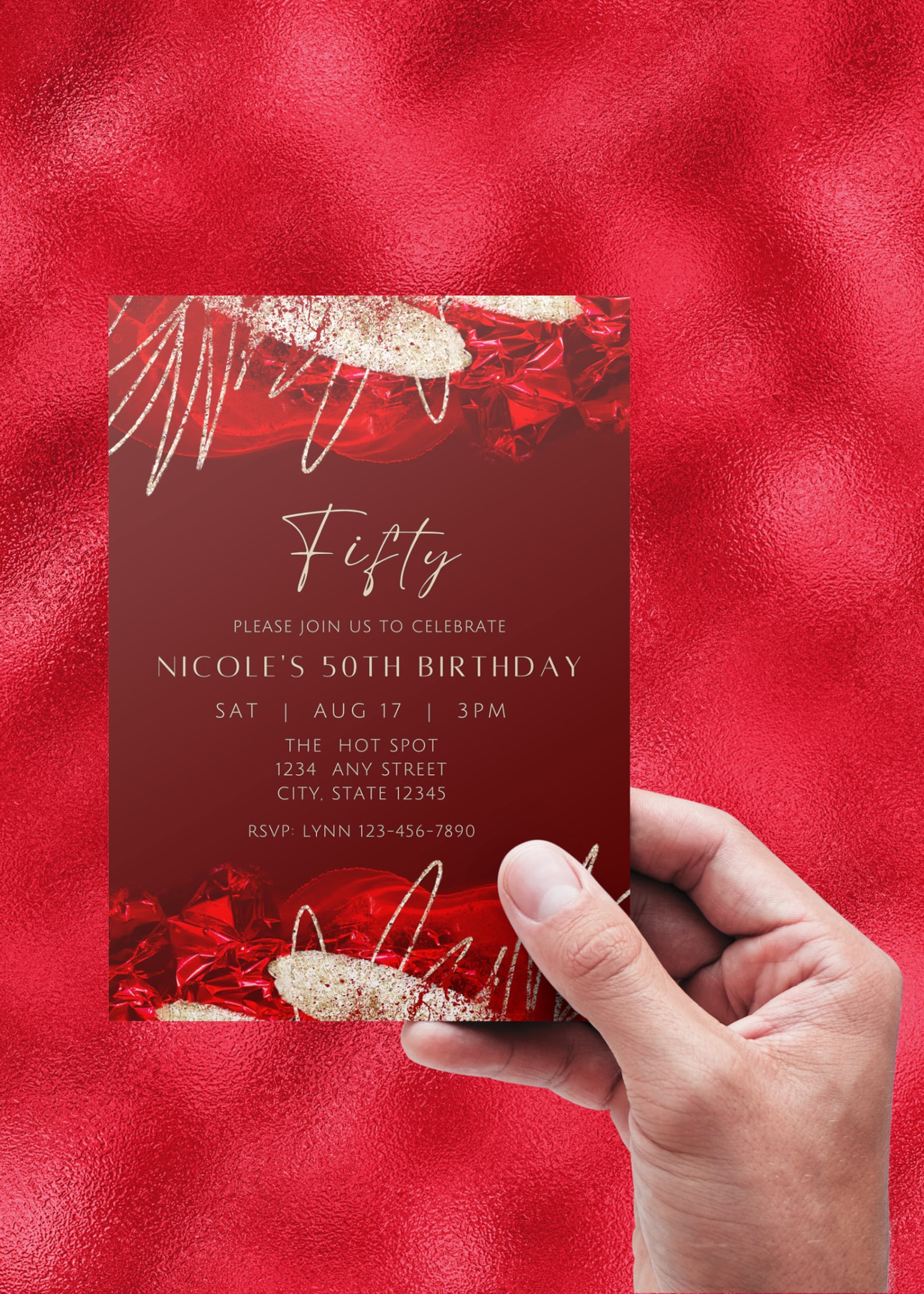 Editable Red and Gold Invitation Birthday Invitation - Etsy