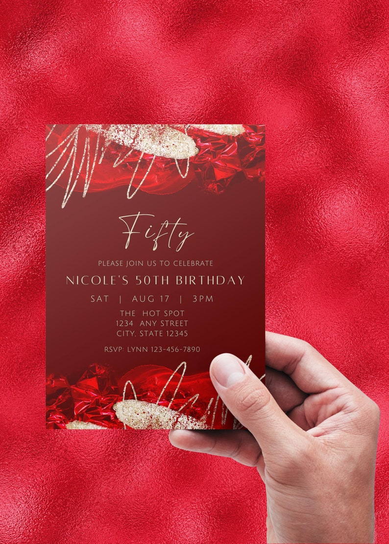 Editable Red and Gold Invitation Birthday Invitation - Etsy