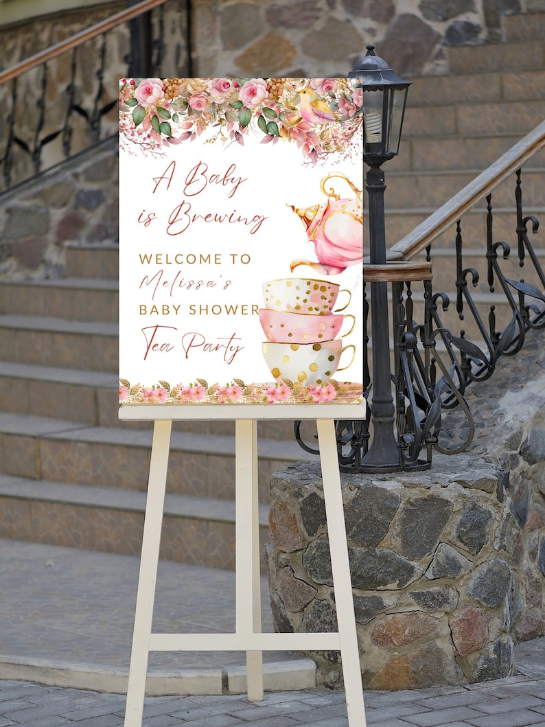 Editable Tea Party Welcome Sign, A Baby is Brewing Baby Shower Tea ...
