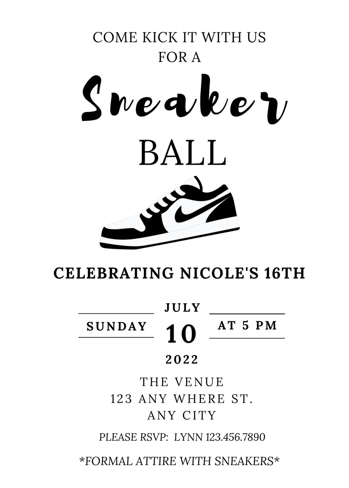 Editable Sneaker Ball Invitation, Sneaker Ball Birthday, Black and ...