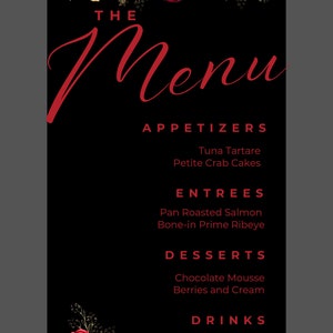 Editable Menu Card Template, Red, Black and Gold Menu Cards, Floral ...
