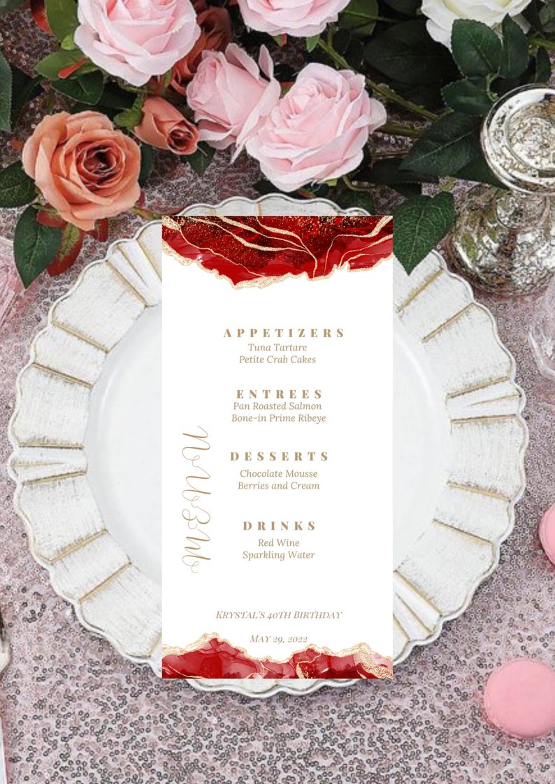 Editable Birthday Party Menu Card Template Red and White - Etsy