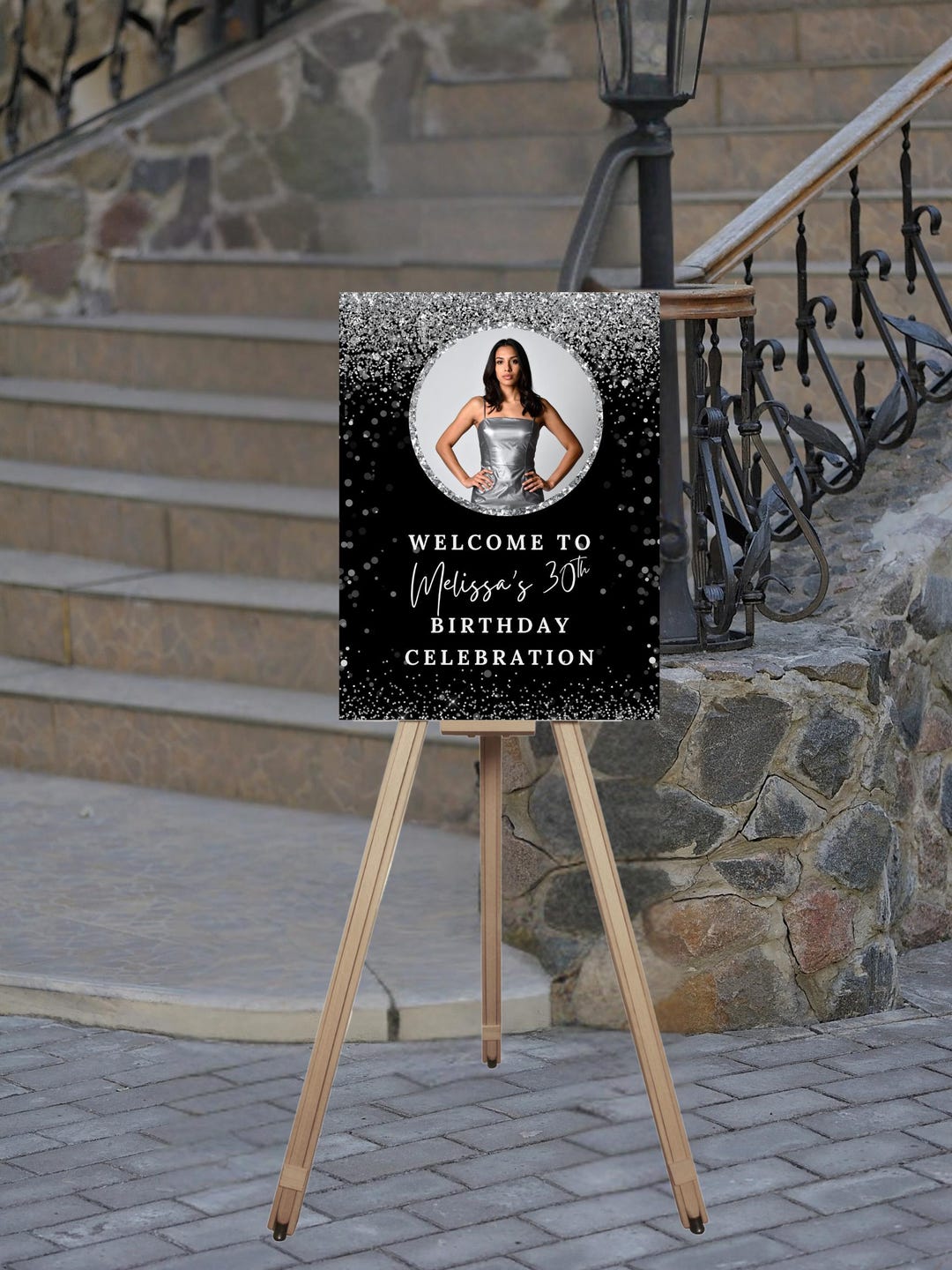 Editable Birthday Welcome Sign With Photo, Silver Glitter, Printable ...