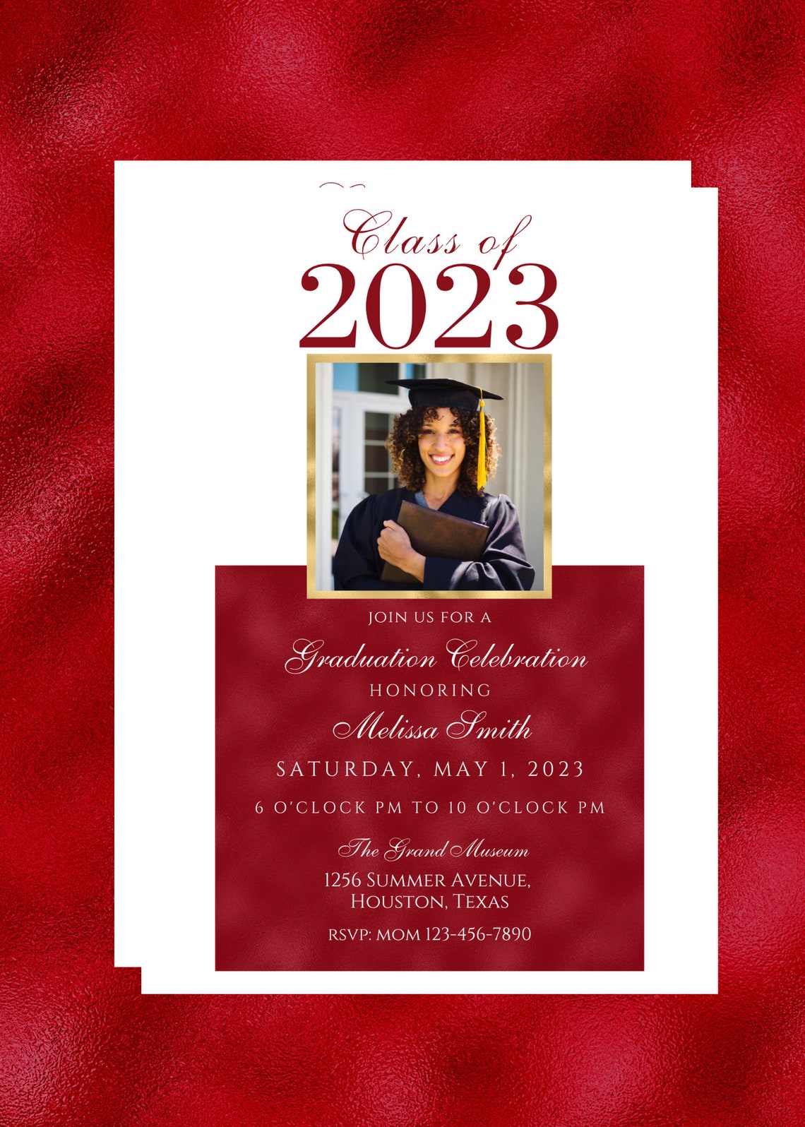 Editable Graduation Invitation 2025 With Photo, Red Graduation ...