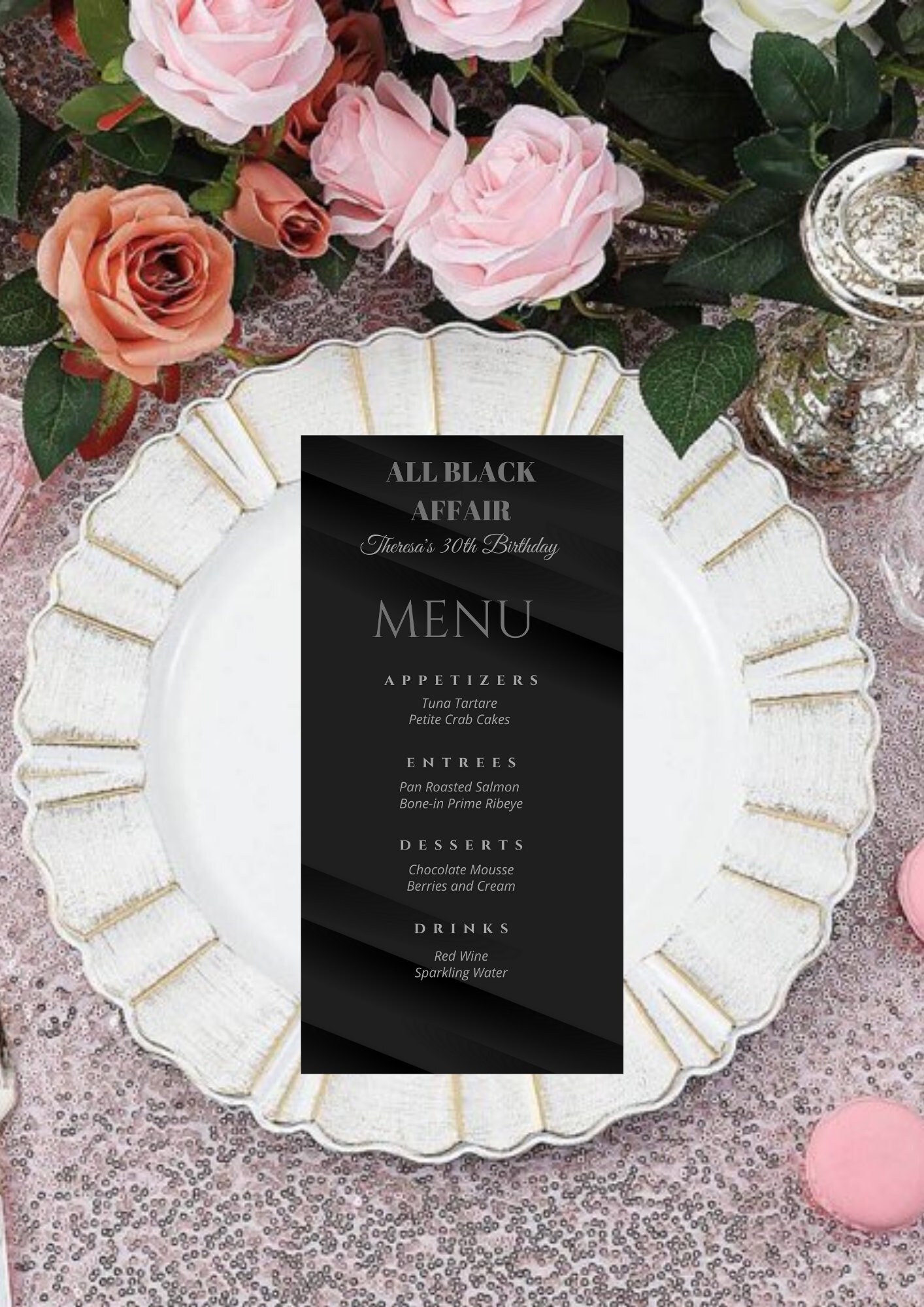 All Black Affair Menu Card Template Birthday Dinner Menu | Etsy