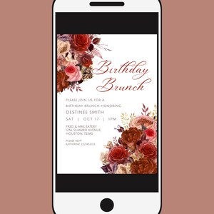 Editable Brunch Invitation, Autumn Flower Birthday Brunch, Fall Floral ...