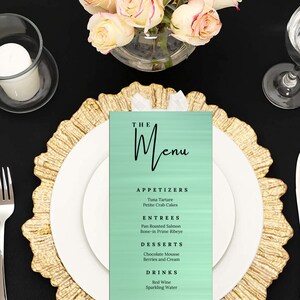 Editable Mint Green Menu Card Template, Modern, Minimalist Menu Cards ...