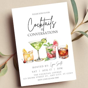 Editable Cocktails and Conversations, Adult Invite, Cocktail Party ...