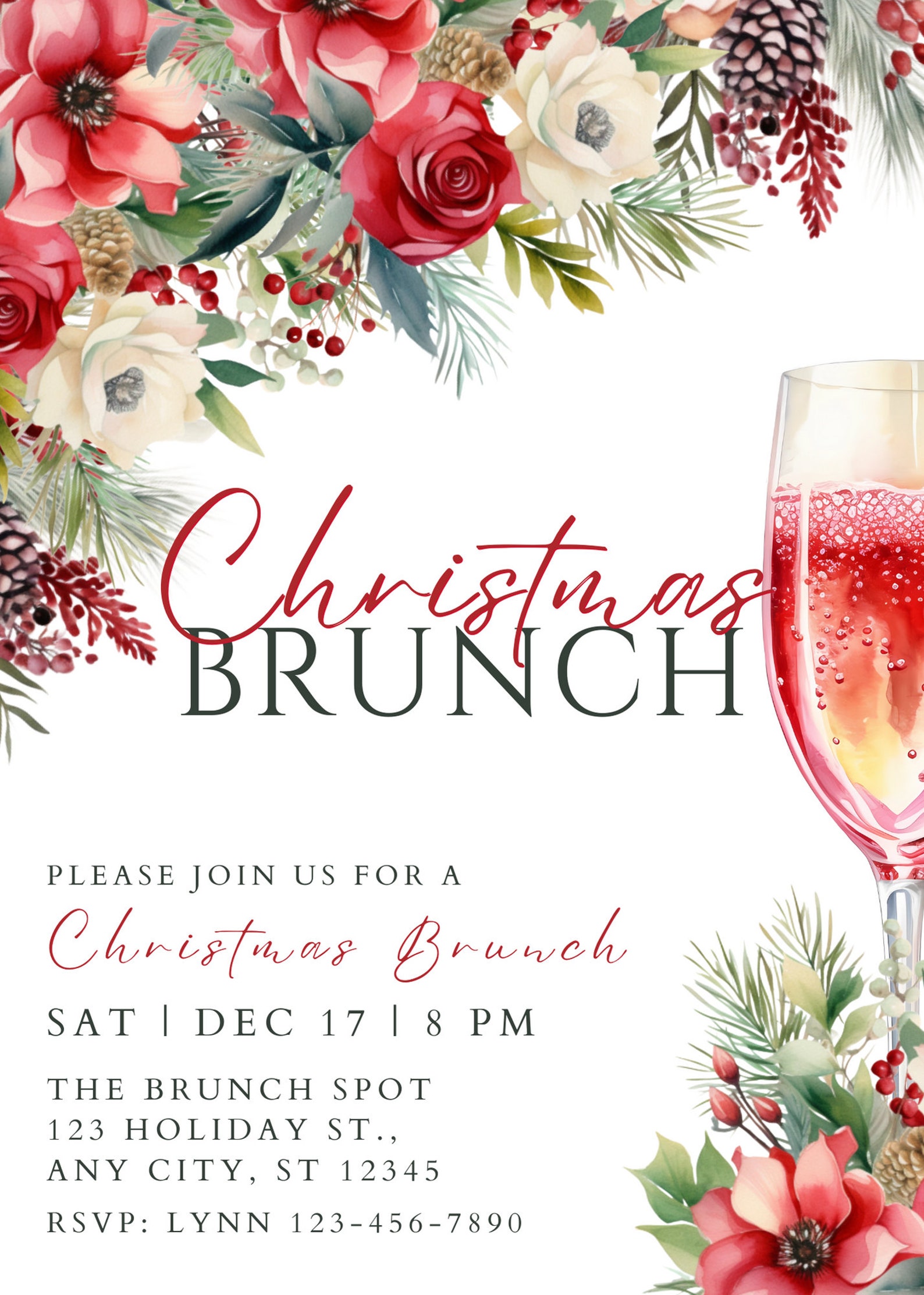 Editable Christmas Brunch Invitation Holiday, Christmas Cocktail ...