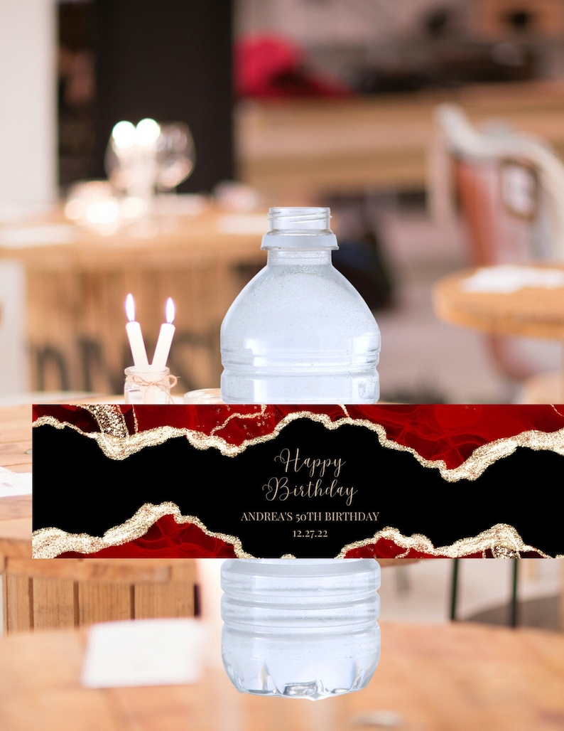 Editable Water Bottle Label Template Red Gold and Black - Etsy