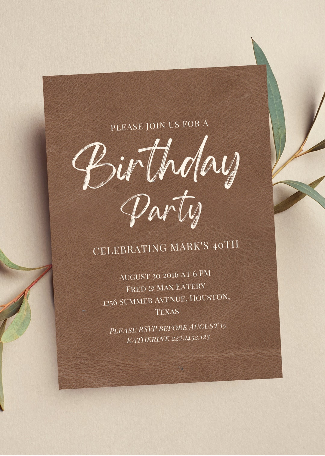 Editable Birthday Party Invitation for Men, Masculine Invitation, Camel ...