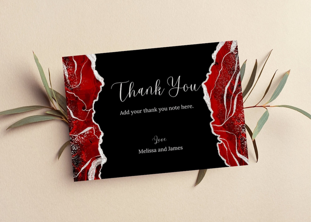 Printable Thank You Card, Editable Red and Black Thank You Note, Red ...