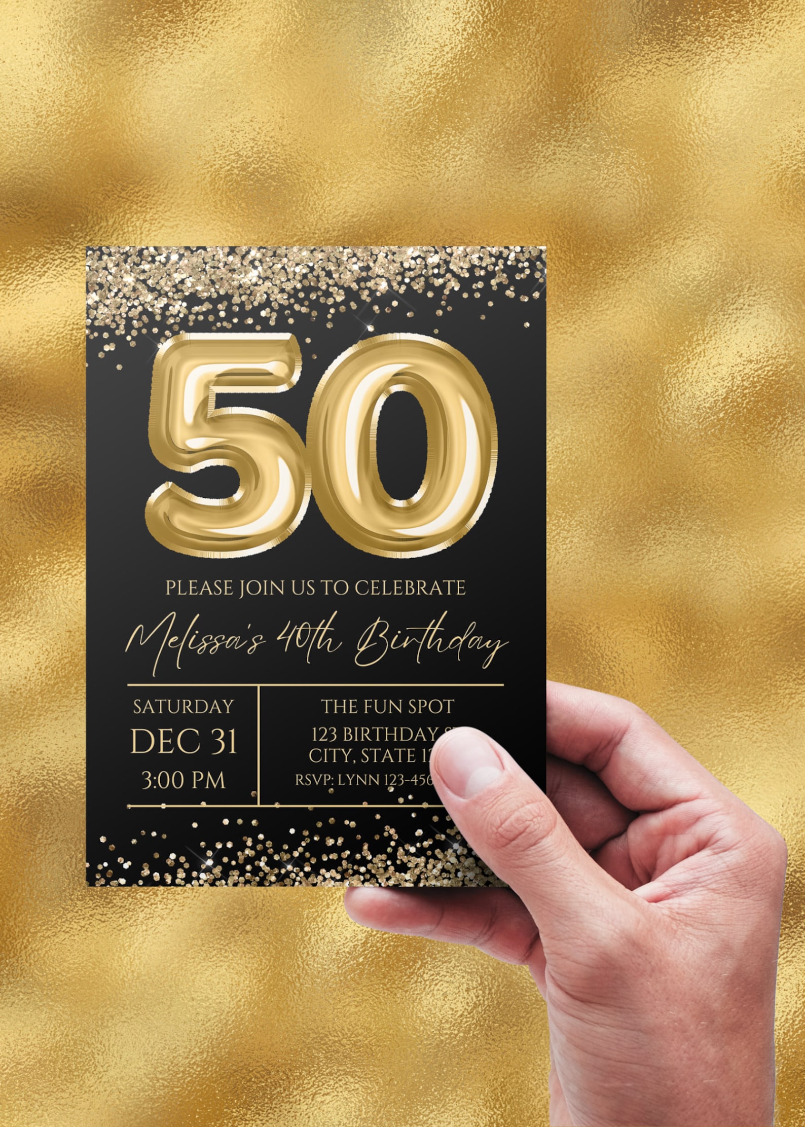 Editable 50th Birthday Invitation Gold and Black Invitation - Etsy