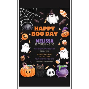 Editable Halloween Birthday Invitation Happy Boo Day Halloween Party ...