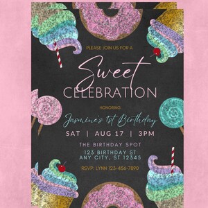 Editable Sweet Celebration Invitation, Ice Cream, Candy, Cupcake, Sweet ...