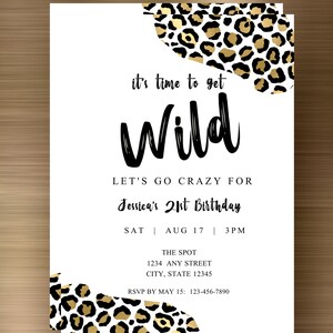 Editable Time to Get Wild Invitation, Leopard Print Birthday Invite ...